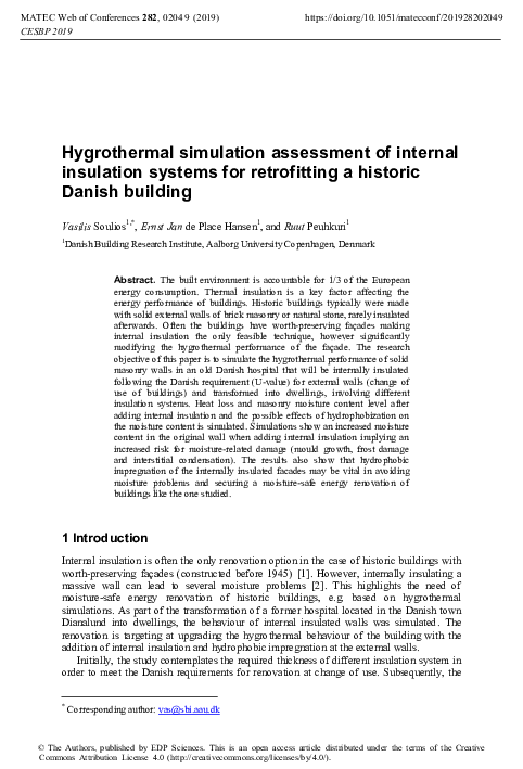 (PDF) Hygrothermal simulation assessment of internal insulation systems ...