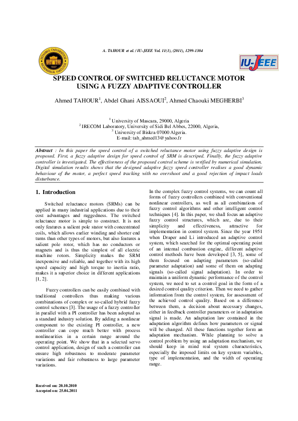 Pdf Speed Control Of Switched Reluctance Motor Using Pi Controller