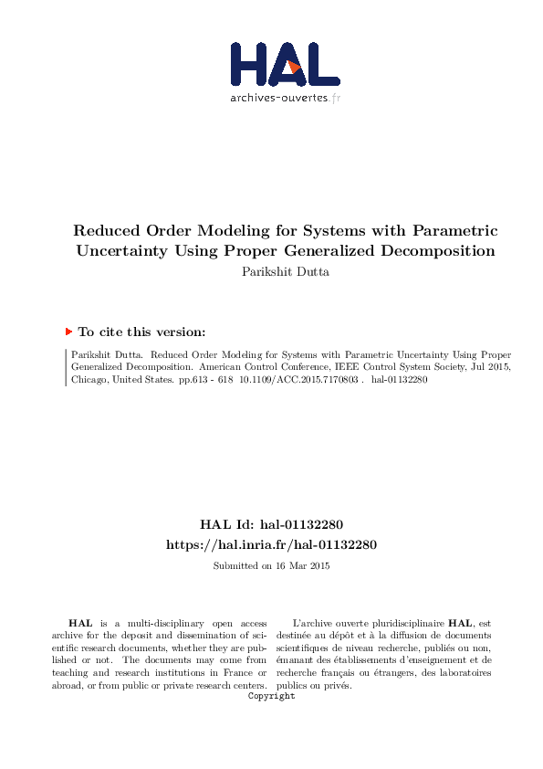 (PDF) Reduced order modeling for systems with parametric uncertainty using proper generalized ...
