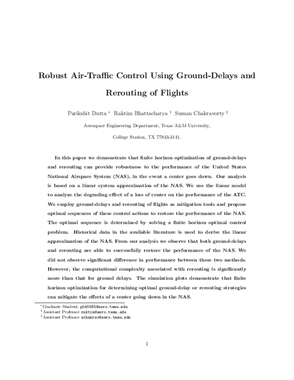 (PDF) Robust Air-Traffic Control Using Ground-Delays and Rerouting of ...