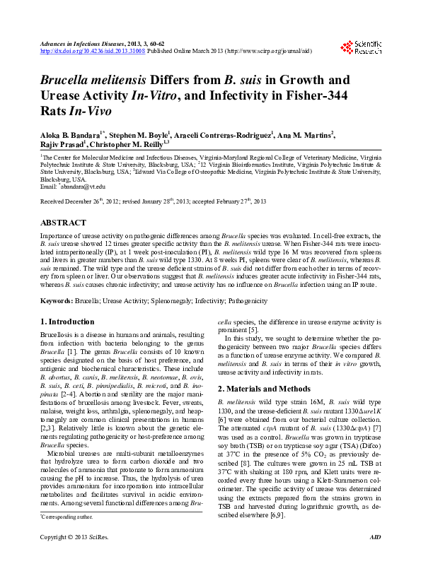 (PDF) Brucella melitensis Differs from B. suis in Growth and Urease ...