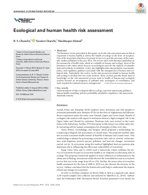 (PDF) Ecological and Human Health Risk Assessment