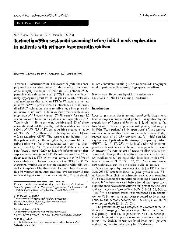 (PDF) Technetium99m-sestamibi scanning before initial neck exploration ...