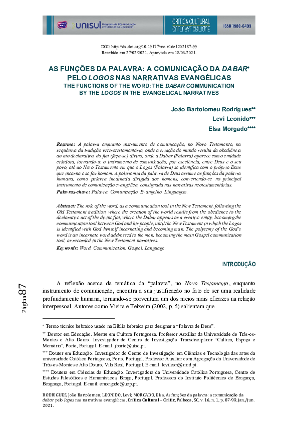 (PDF) As Funções Da Palavra: A Comunicação Da Dabar Pelo Logos Nas ...