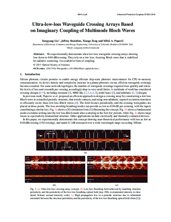 Pdf Ultra Low Loss Waveguide Crossing Arrays Based On Imaginary