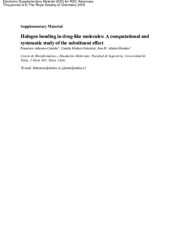 (PDF) Halogen bonding in drug-like molecules: A computational and ...