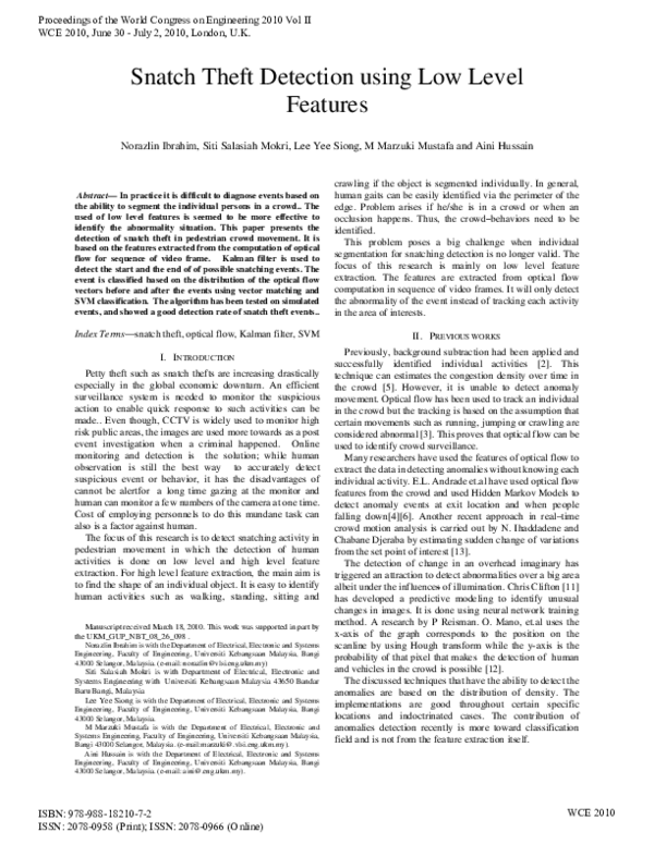Pdf Snatch Theft Detection Using Low Level