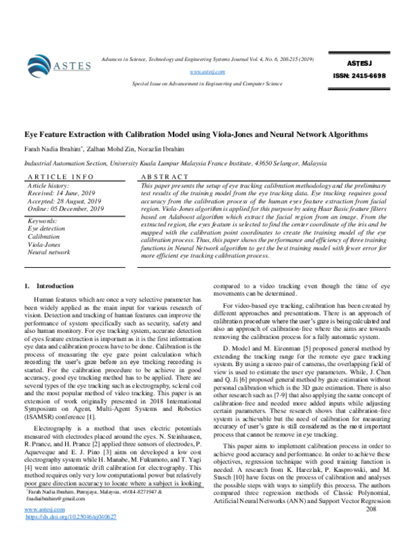 (PDF) Eye Feature Extraction with Calibration Model using Viola-Jones ...