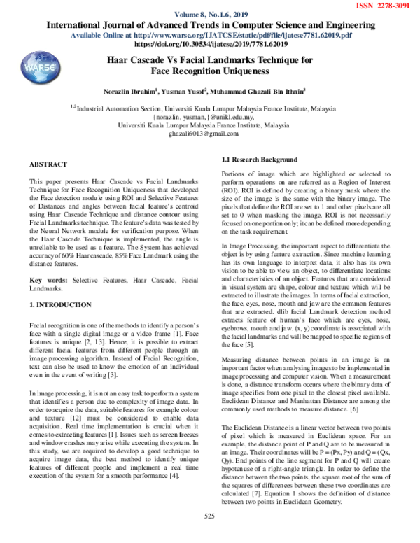 (PDF) Haar Cascade Vs Facial Landmarks Technique for Face Recognition Uniqueness