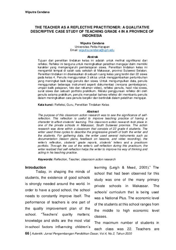 (PDF) The Teacher as a Reflective Practitioner: A Qualitative ...