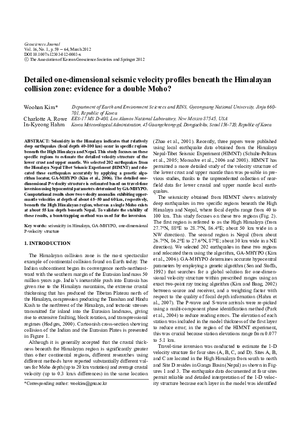 (PDF) Detailed one-dimensional seismic velocity profiles beneath the ...