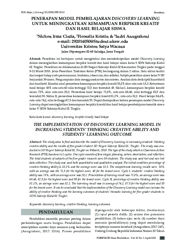 (PDF) Penerapan Model Pembelajaran Discovery Learning Untuk Meningkatkan Kemampuan Berpikir ...