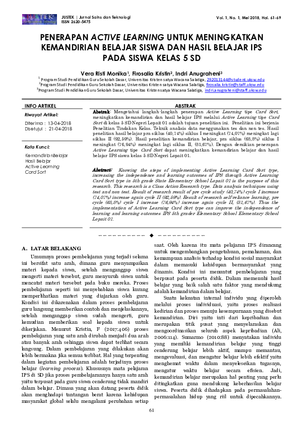(PDF) Penerapan Active Learning Untuk Meningkatkan Kemandirian Belajar Siswa Dan Hasil Belajar ...