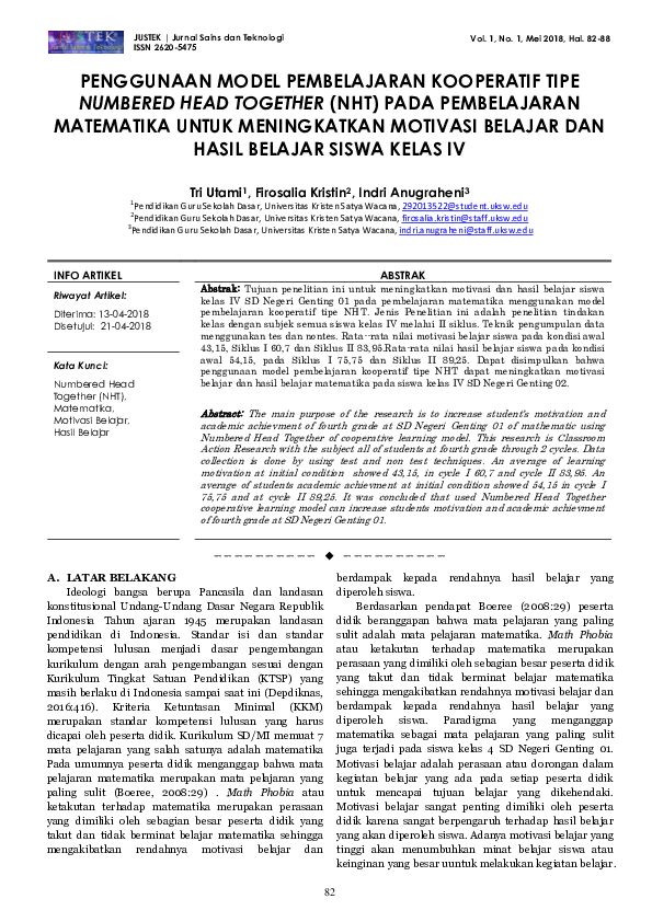 (PDF) Penggunaan Model Pembelajaran Kooperatif Tipe Numbered Head Together (NHT) Pada ...