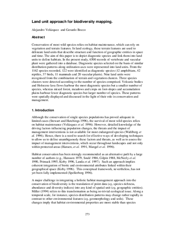 (PDF) Land unit approach for biodiversity mapping