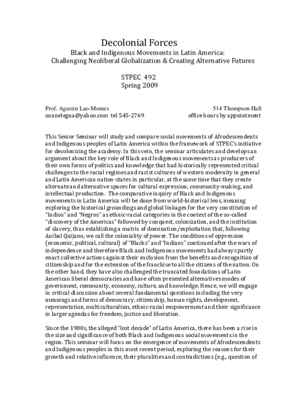 (PDF) Decolonial Forces Black and Indigenous Movements in Latin America ...