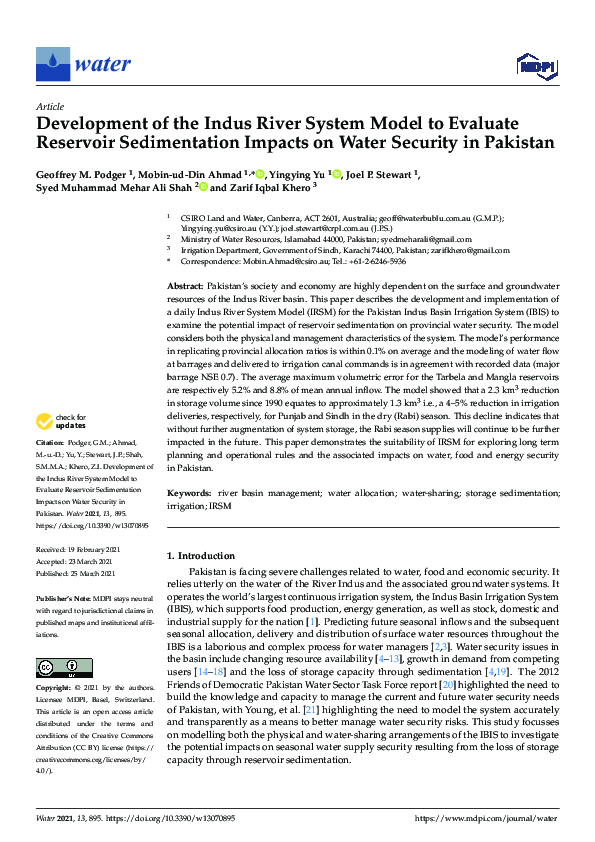 (PDF) Development of the Indus River System Model to Evaluate Reservoir ...