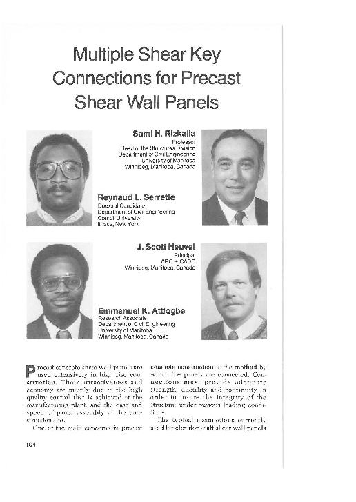 (PDF) Multiple Shear Key Connections for Precast Shear Wall Panels