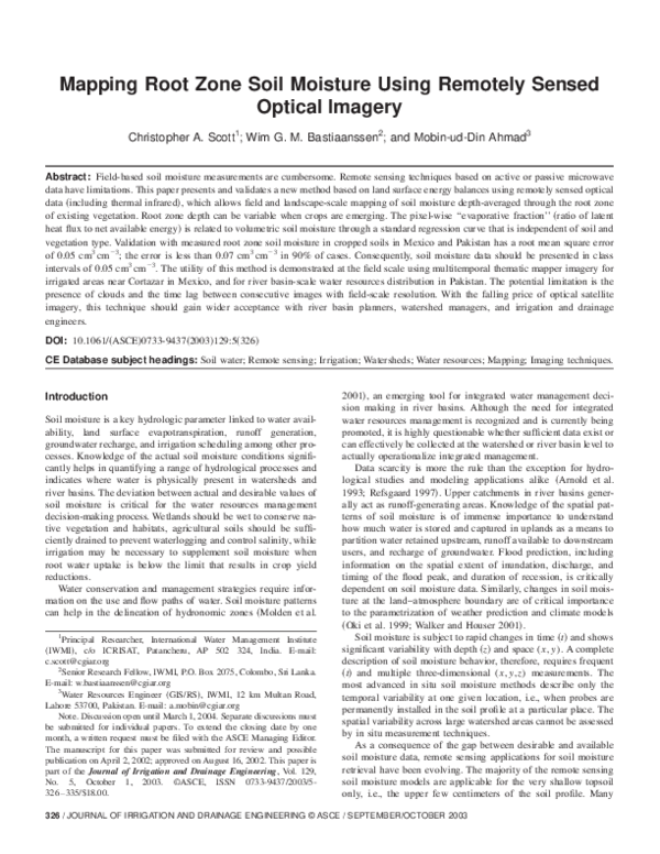 (PDF) Mapping Root Zone Soil Moisture Using Remotely Sensed Optical Imagery | Mobin-ud-Din Ahmad ...