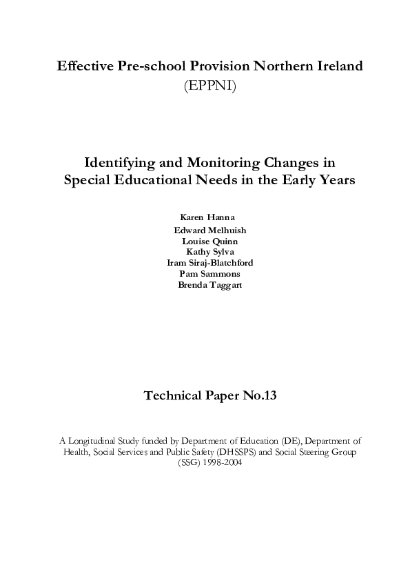 (PDF) Effective Pre-school Provision Northern Ireland (EPPNI) Pre ...