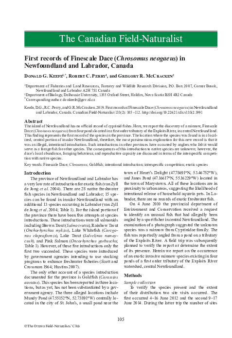 (PDF) First records of Finescale Dace (Chrosomus neogaeus) in ...
