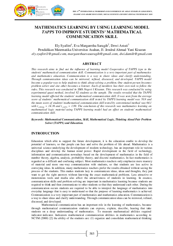 (PDF) Mathematics Learning by Using Learning Model Tapps to Improve ...