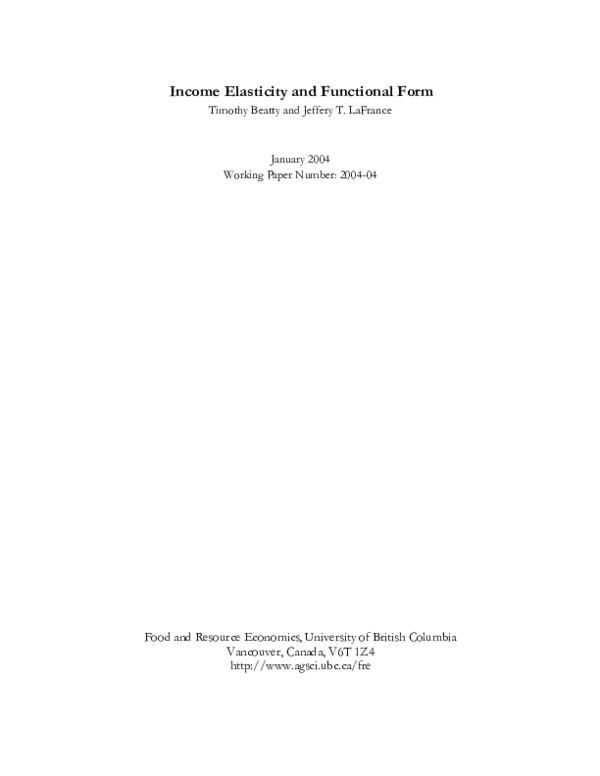 (PDF) Income elasticity and functional form