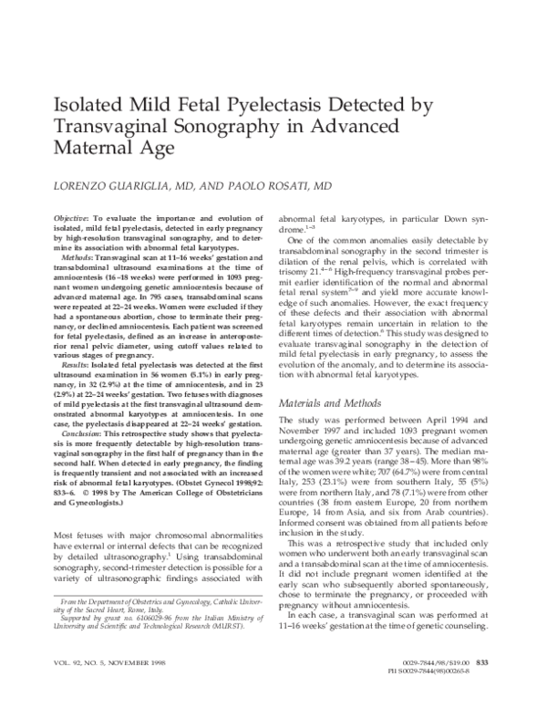 (PDF) Isolated mild fetal pyelectasis detected by transvaginal ...