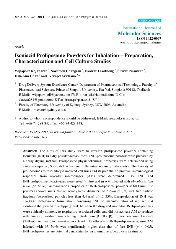 (PDF) Isoniazid Proliposome Powders for Inhalation—Preparation ...