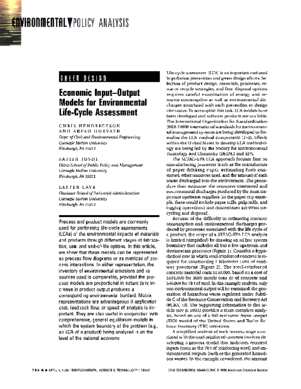 (PDF) Peer Reviewed: Economic Input–Output Models for Environmental Life-Cycle Assessment