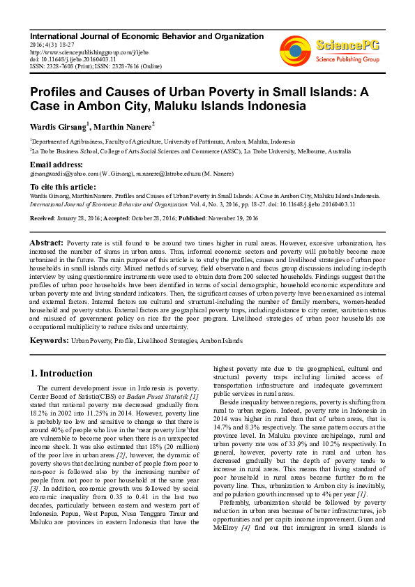 (PDF) Profiles and Causes of Urban Poverty in Small Islands: A Case in ...