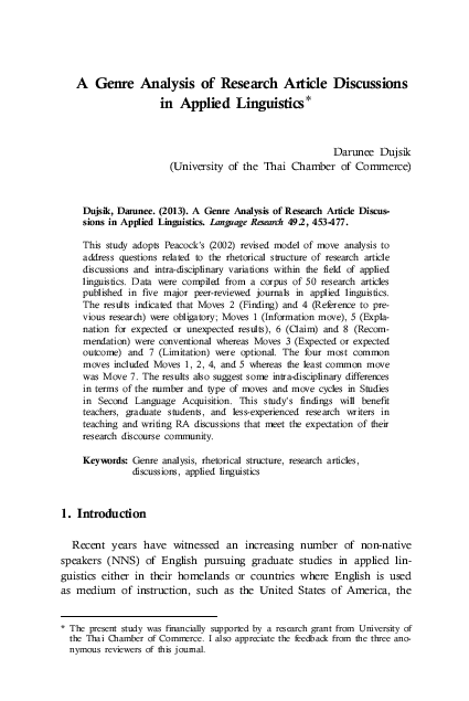 (PDF) A Genre Analysis of Research Article Discussions in Applied ...