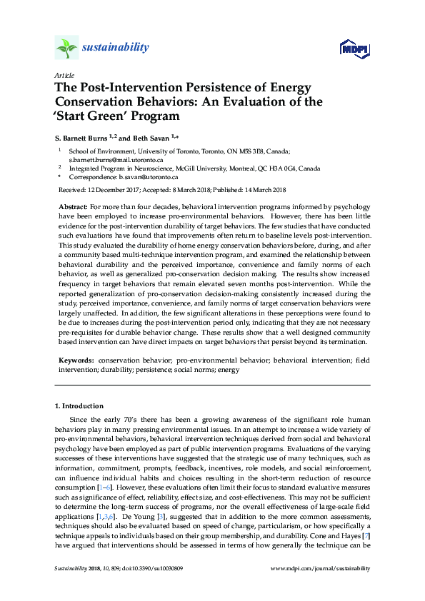 (PDF) The Post-Intervention Persistence of Energy Conservation ...