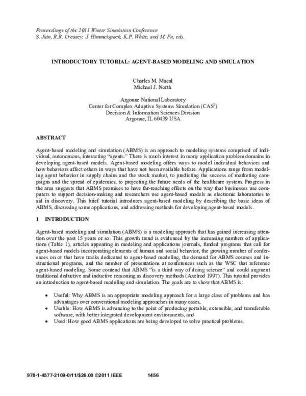 (PDF) Introductory tutorial: Agent-based modeling and simulation