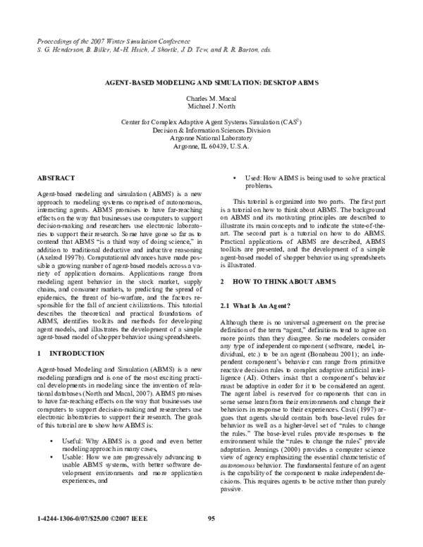(PDF) Agent-based modeling and simulation: Desktop ABMS