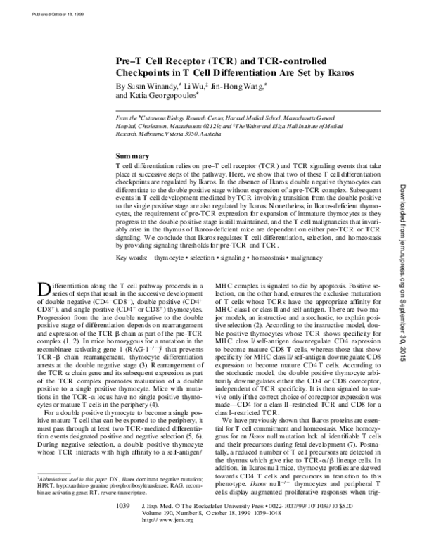 Pre-T Cell Receptor (Tcr) and Tcr-Controlled Checkpoints in T Cell ...
