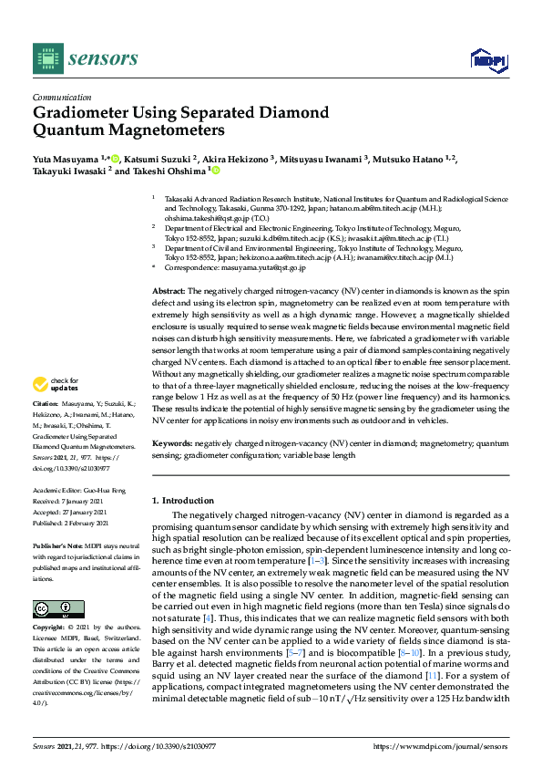 (PDF) Gradiometer Using Separated Diamond Quantum Magnetometers