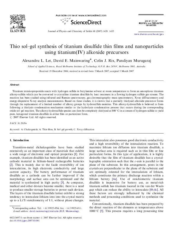 (PDF) Thio sol–gel synthesis of titanium disulfide thin films and ...