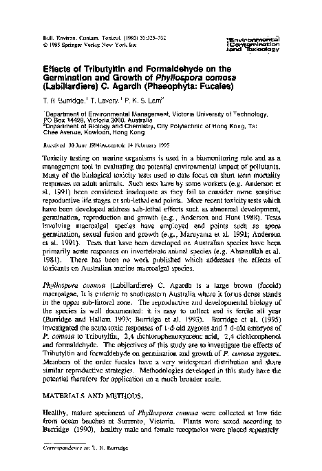 (PDF) Effects of tributyltin and formaldehyde on the germination and ...