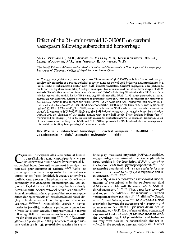 (PDF) Effect of the 21-aminosteroid U-74006F on cerebral vasospasm ...