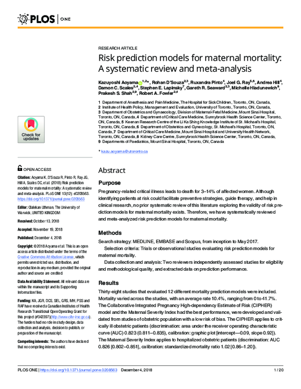 (PDF) Risk prediction models for maternal mortality: A systematic ...