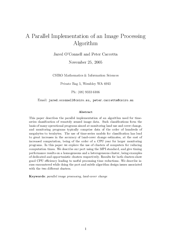 (PDF) A Parallel Implementation of an Image Processing Algorithm (PDF) A Parallel Implementation of an Image Processing Algorithm