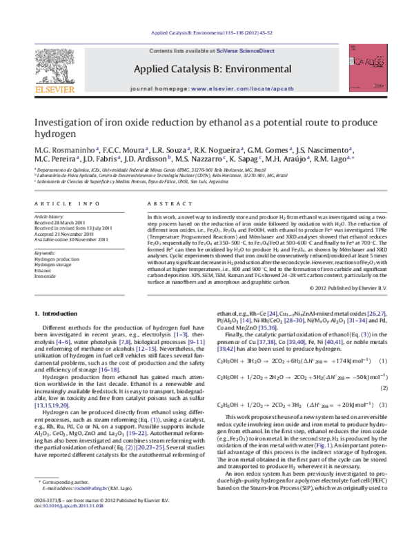 (PDF) Investigation of iron oxide reduction by ethanol as a potential ...