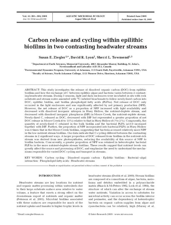 (PDF) Carbon release and cycling within epilithic biofilms in two ...