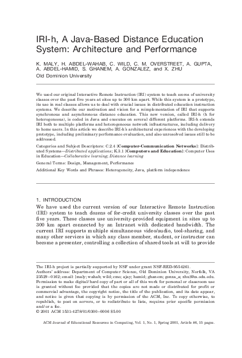 (PDF) IRI-h, a Java-based distance education system: architecture and ...