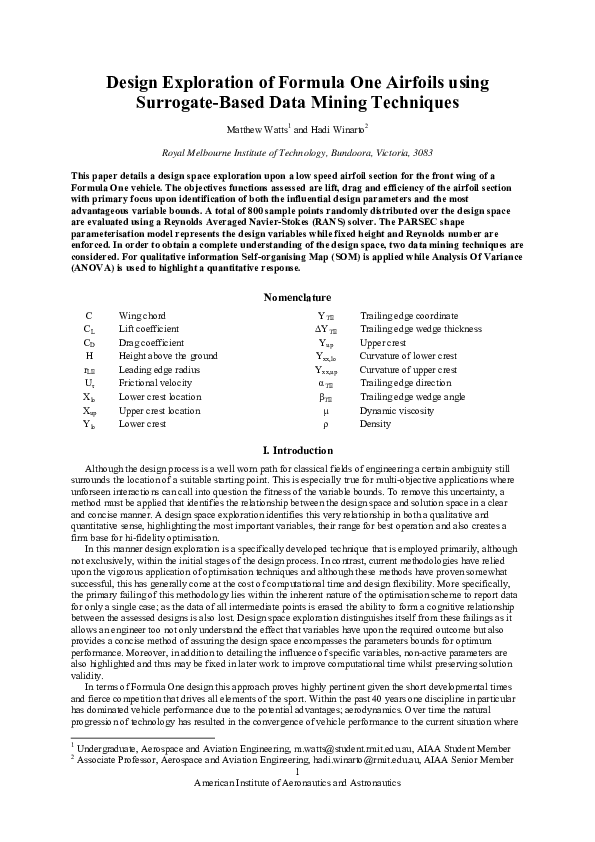 (PDF) Design Exploration of F1 Airfoils using Surrogate-Based Data Mining Techniques
