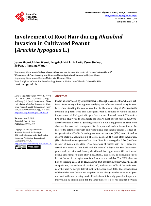 (PDF) Involvement of Root Hair during Rhizobial Invasion in Cultivated ...
