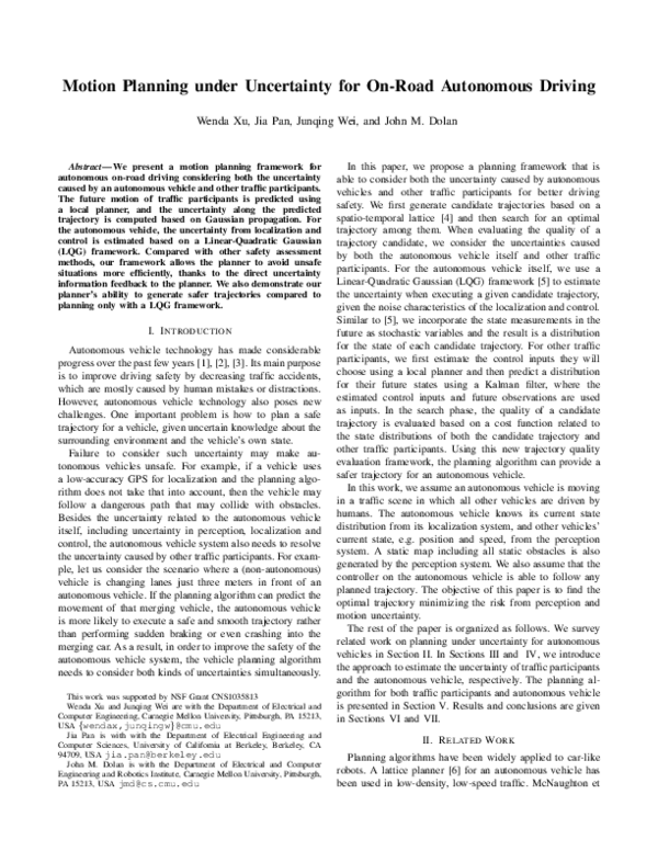 (PDF) Motion planning under uncertainty for on-road autonomous driving