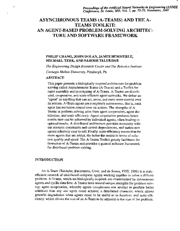 (PDF) Asynchronous Teams (A-Teams) and the A- Teams Toolkit Ture and Software Framework an Agent ...