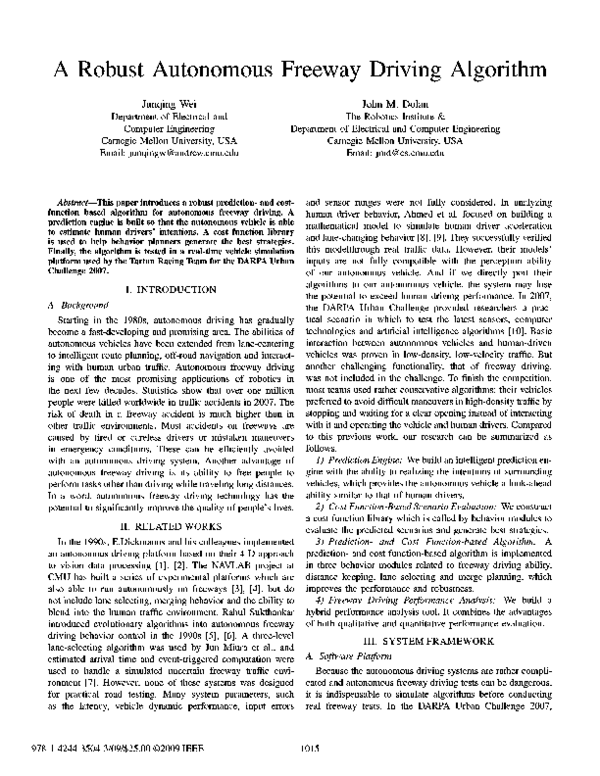 (PDF) A robust autonomous freeway driving algorithm